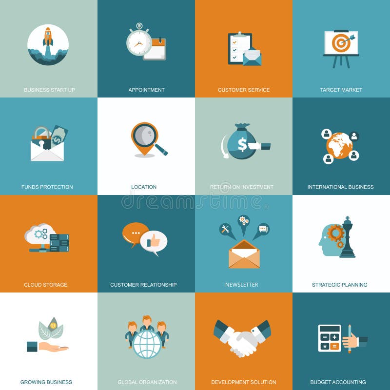 Business, Management and Finances Icon Set. Flat Vector Illustration ...