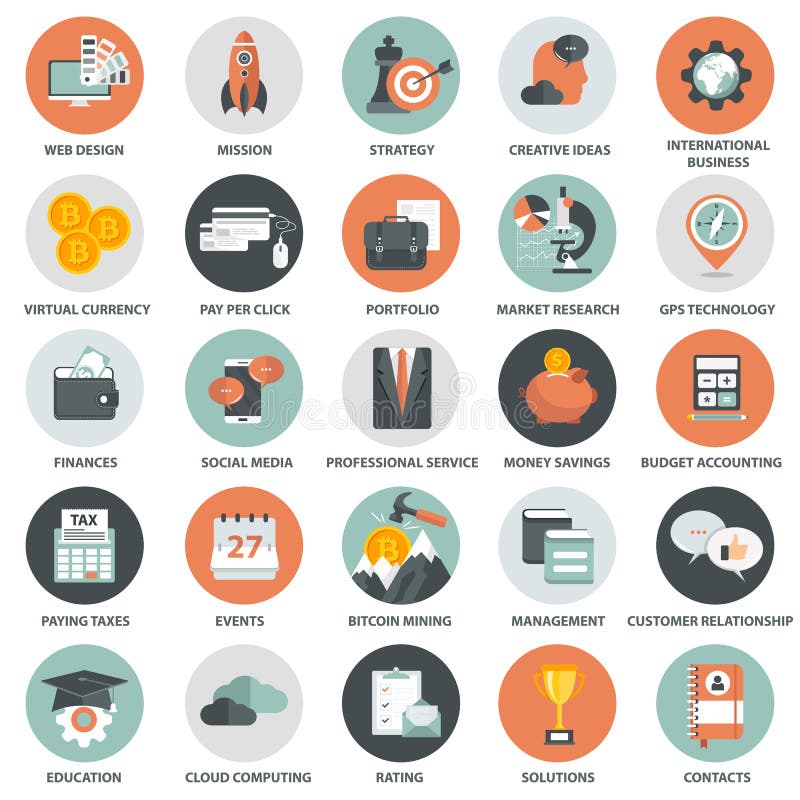 Business, Management, Finances and Technology Icon Set. Flat Vector ...