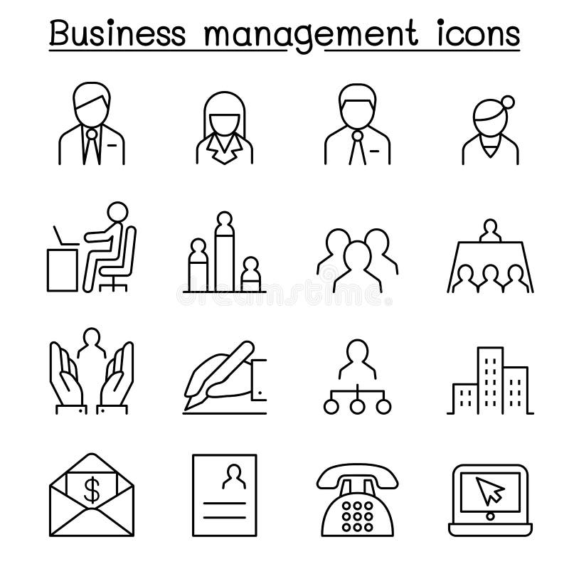 Business Management Icon Set in Thin Line Style Stock Vector ...