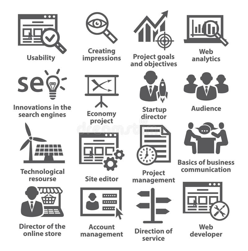 Business Management Icons. Pack 07. Stock Vector - Illustration of ...