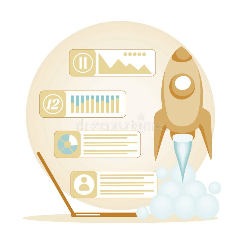 Business Management Laptop and Rocket Concept with Data Analysis. Stock ...