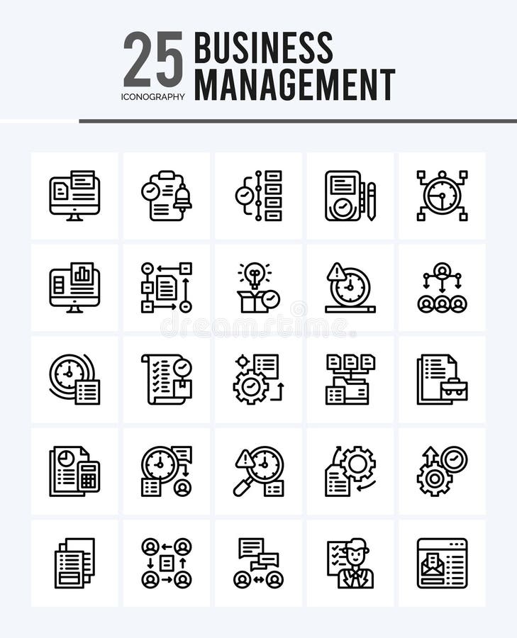 25 Business Management Outline Icons Pack Vector Illustration Stock ...