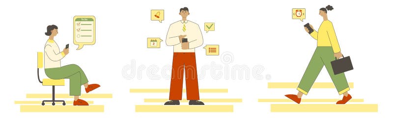 Business Management Set. People Use Smartphone To Control Task and Time ...