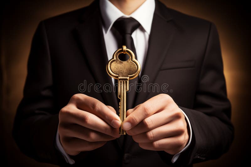 A Business Manager Holding a Gold Key in His Hand by Generative AI ...