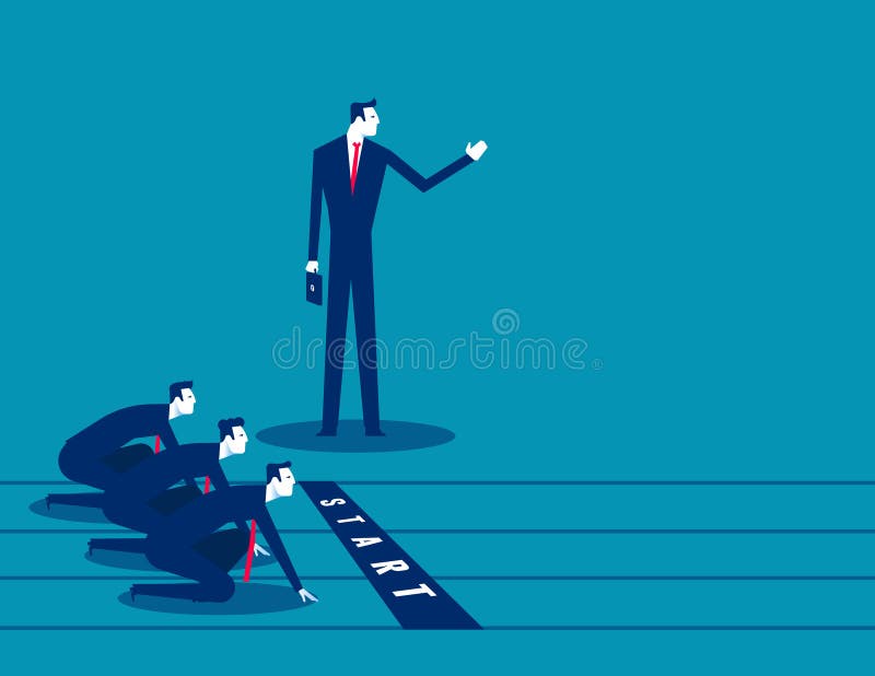 Business Manager with Pointed Hand Ordering His Staff To Start Running ...