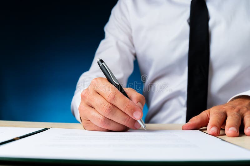 Business Man Signing a Contract or Document on a Map Stock Image ...