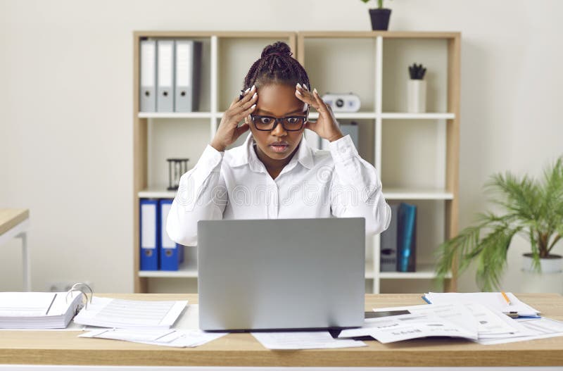 Business Manager Using Her Office Laptop Computer and Having Problem ...