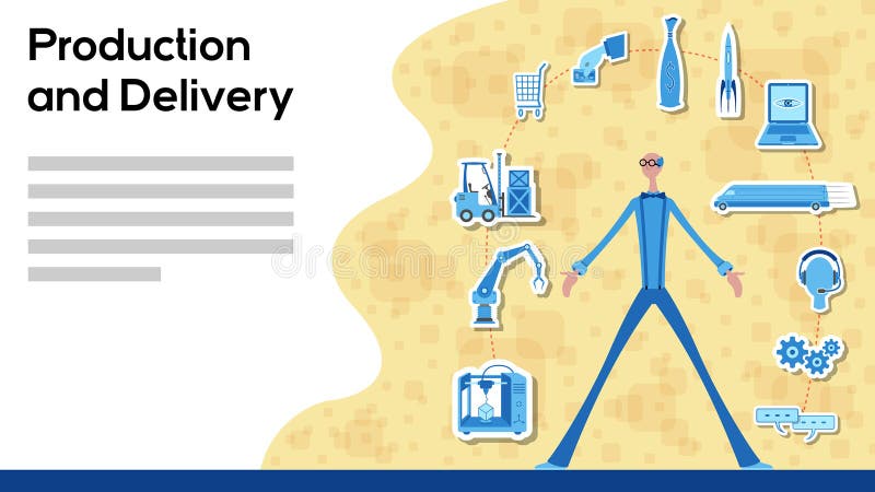 Business Manager Working for Production and Delivery with Icons Stock ...