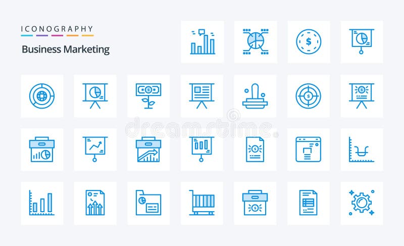 25 Business Marketing Blue Icon Pack Stock Vector - Illustration of ...