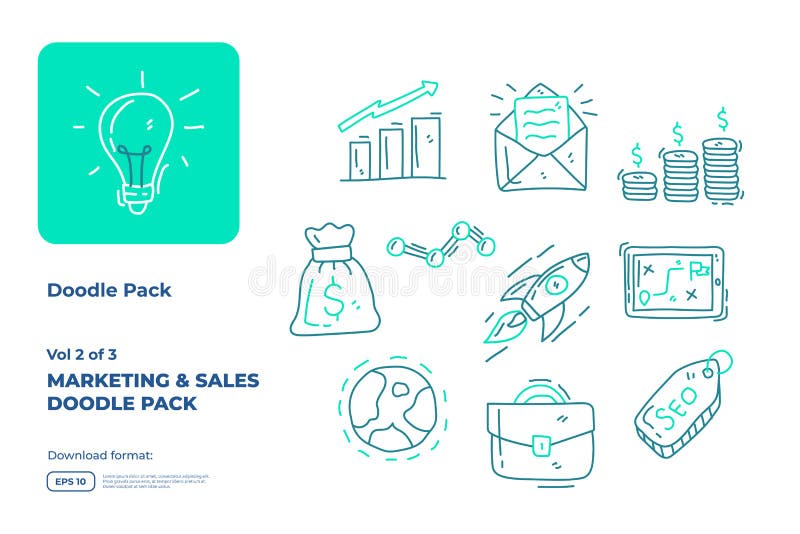 Business and Marketing Doodle Icon Illustration Set with Thin Outline ...