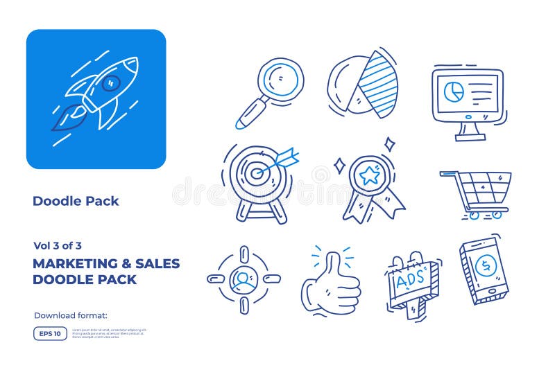 Business and Marketing Doodle Icon Illustration Set with Thin Outline ...