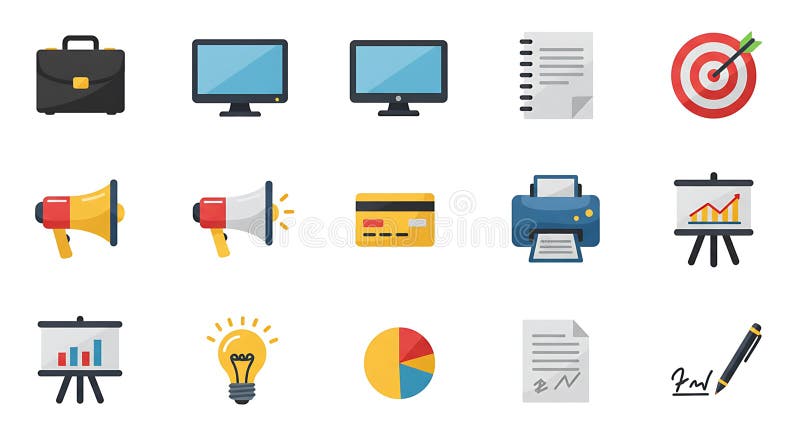 Business and Marketing Flat Icons Collection Stock Illustration ...