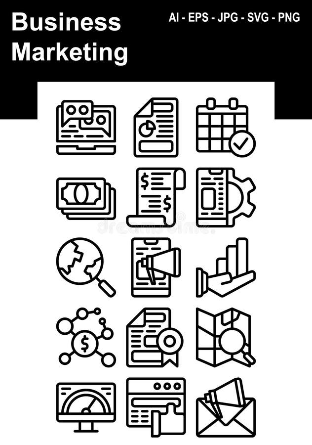 Business Marketing Icon Set Stock Vector - Illustration of analytic ...