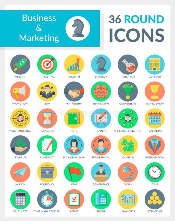 Business and Marketing Round Icons Stock Vector - Illustration of team ...