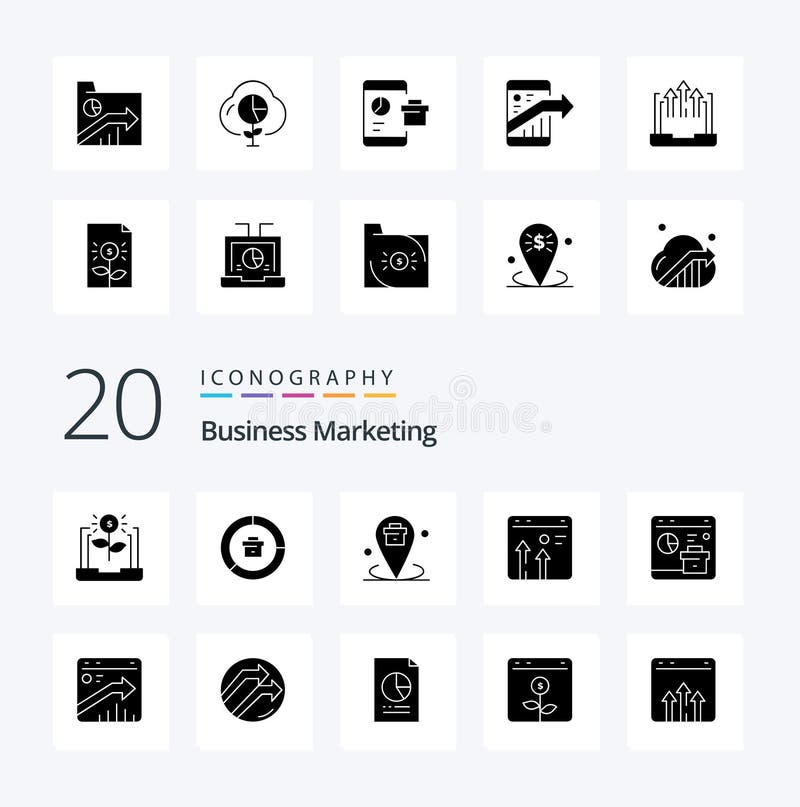 20 Business Marketing Solid Glyph Icon Pack Like Business Arrow Graph ...