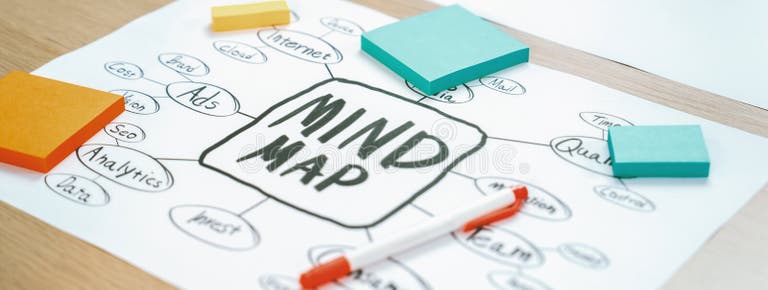 Marketing Strategy Mind Map and Sticky Notes Placed on Office Table ...