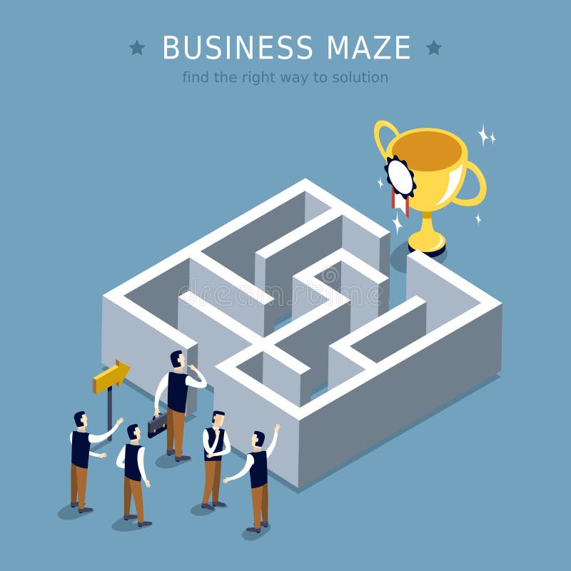 Business Maze Challenge. Business Team Working Together Looking at ...