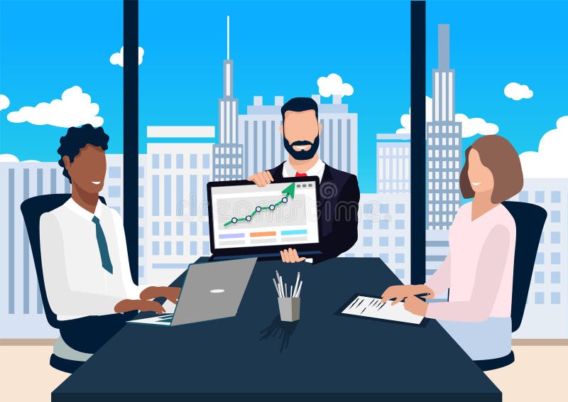 Business Men and Women Confer and Discuss Profit, Business Ideas and ...