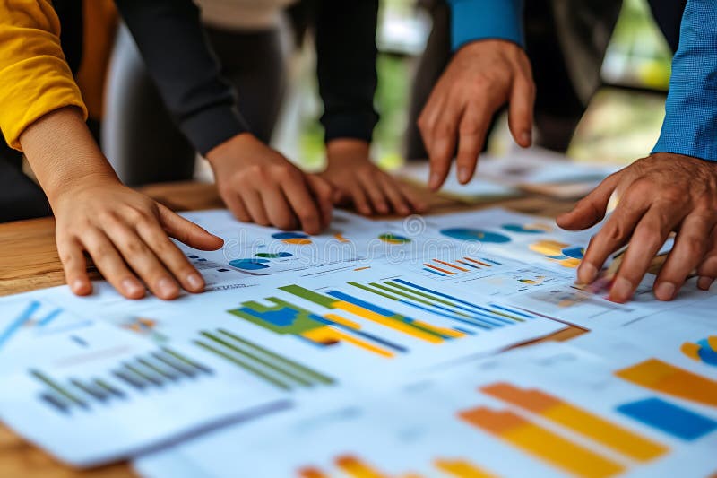 Business Meeting Around Charts Stock Illustration - Illustration of ...