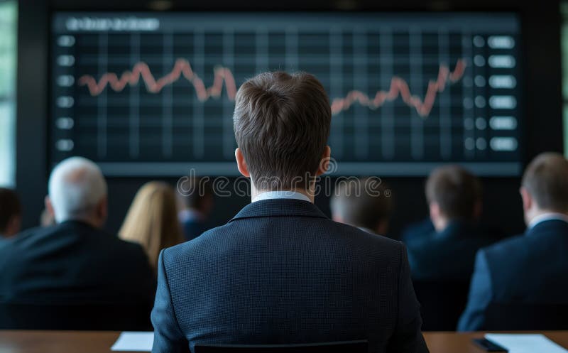 Business Meeting with Audience Observing Financial Data Presentation ...