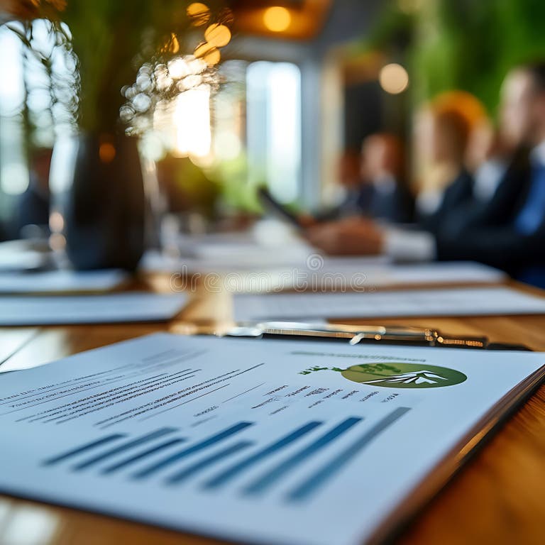 Business Meeting with Charts and Data on Table in Modern Office Stock ...