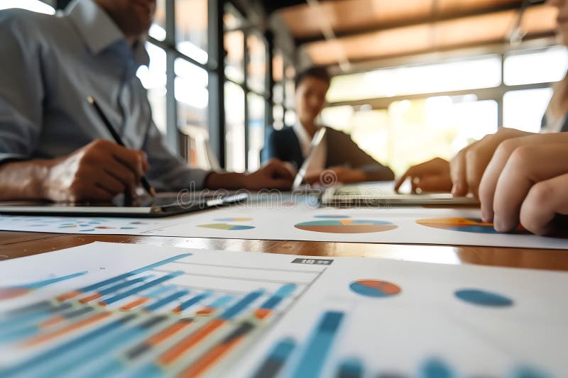 A Business Meeting with Charts and Graphs Displayed on a Table Stock ...