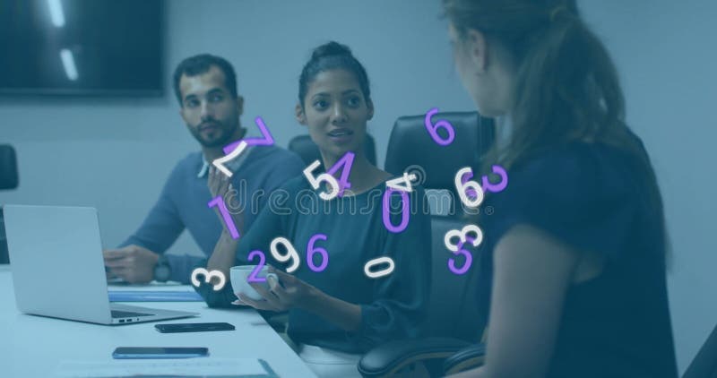 Business Meeting with Colleagues Discussing Ver Floating Numbers Image ...