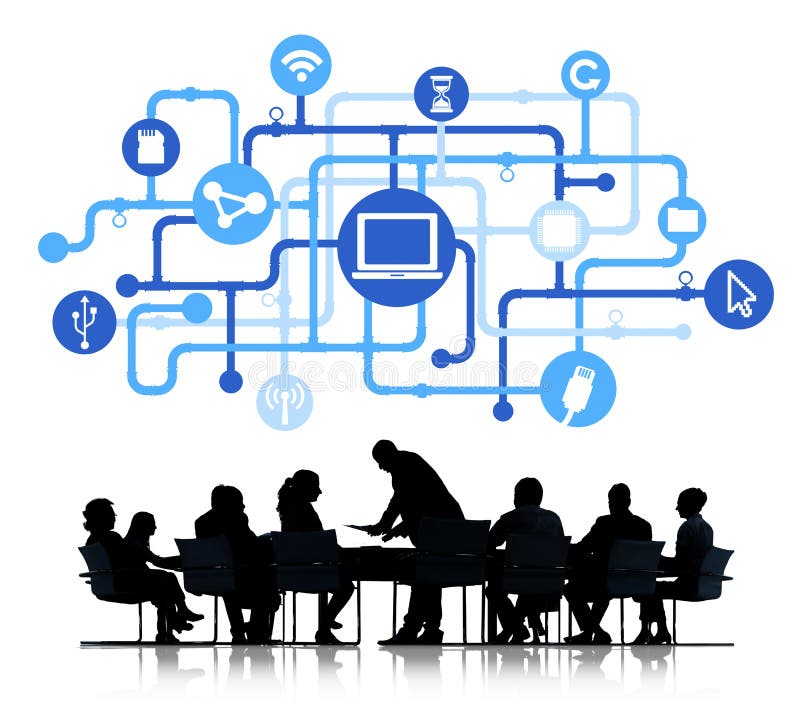 Business Meeting and Computer Network Stock Illustration - Illustration ...
