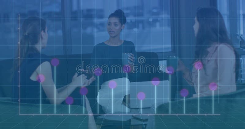 Business Meeting with Data Points and Graph Animation Over Diverse ...