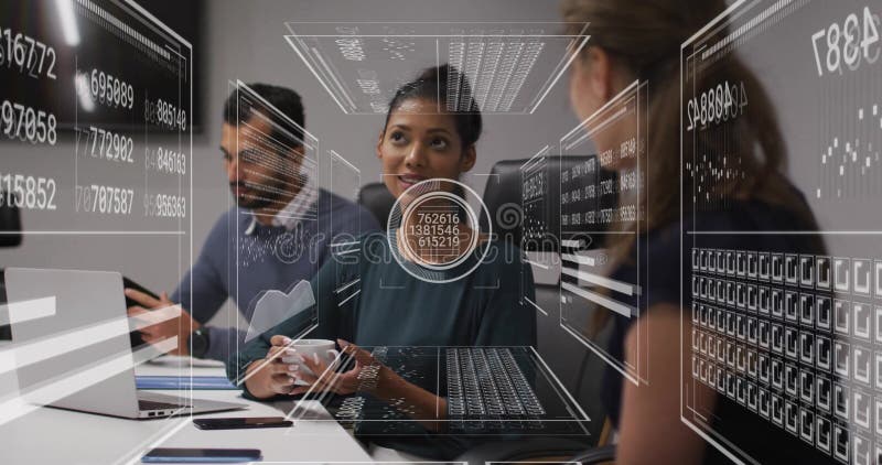 Business Meeting with Data Processing Image Over Diverse Colleagues ...