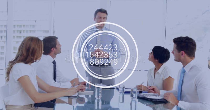 Business Meeting with Data Processing Image Over Diverse Professionals ...