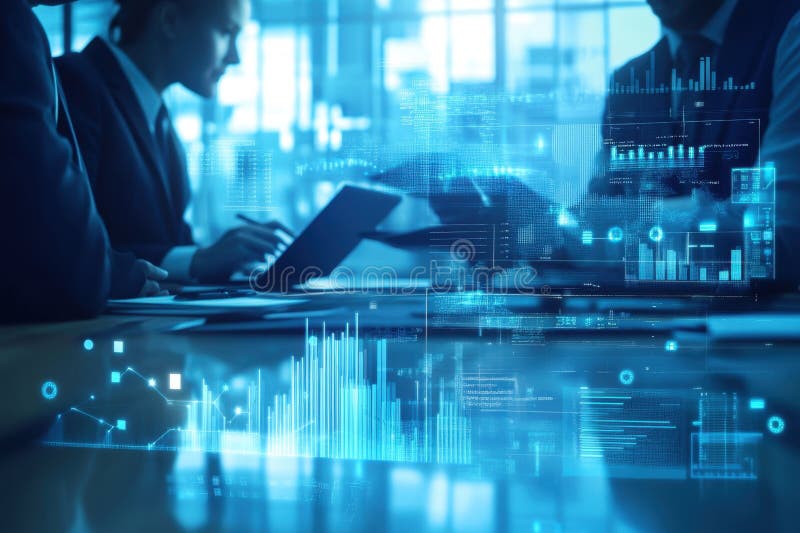 Business Meeting with Digital Data Overlay and Analysis Elements Stock ...