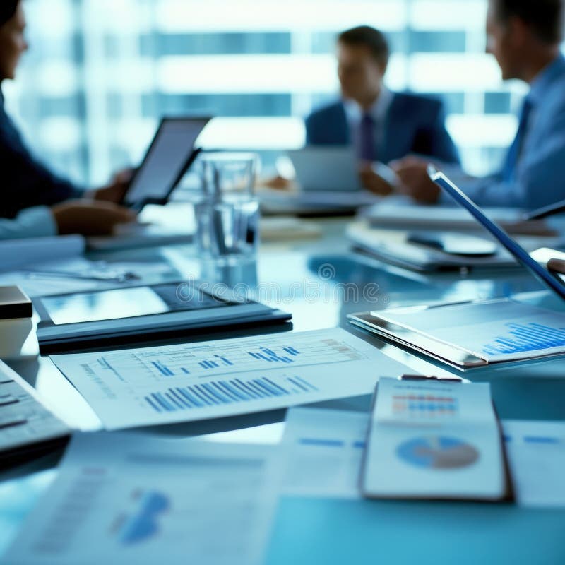 Business Meeting with Documents Laptops and Charts Capturing ...