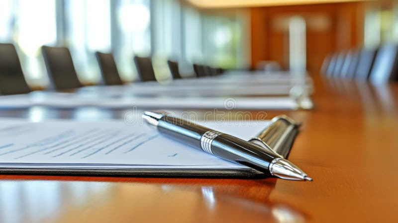 Business Meeting Documents and Pen on Table Stock Illustration ...