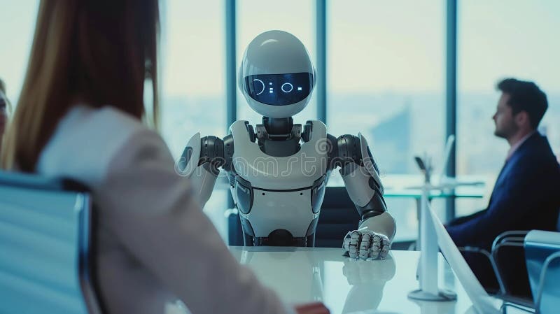 Business Meeting with Employees and Humanoid Robot. Teamwork Stock ...