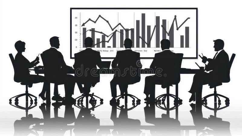 Business Meeting with Graph Analysis Office Setting Silhouette Style ...