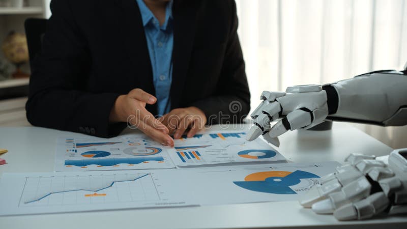 Business Meeting with Human and Robot Collaboration Utilizing Graphs and Charts for Data ...