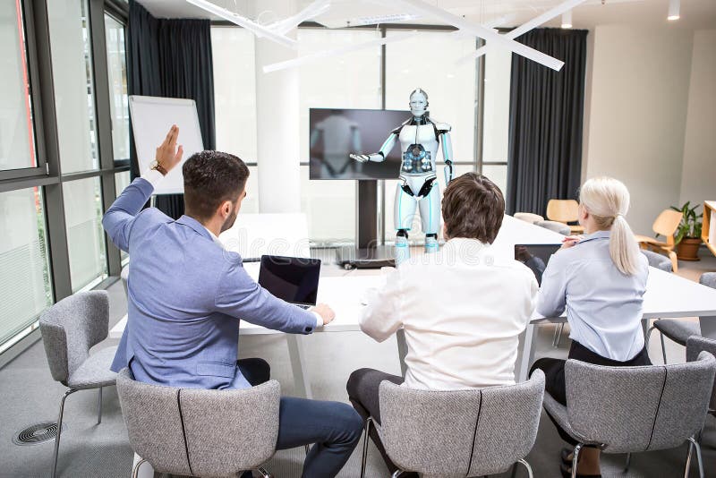 Business Meeting with a Humanoid Robot Stock Photo - Image of humanoid ...