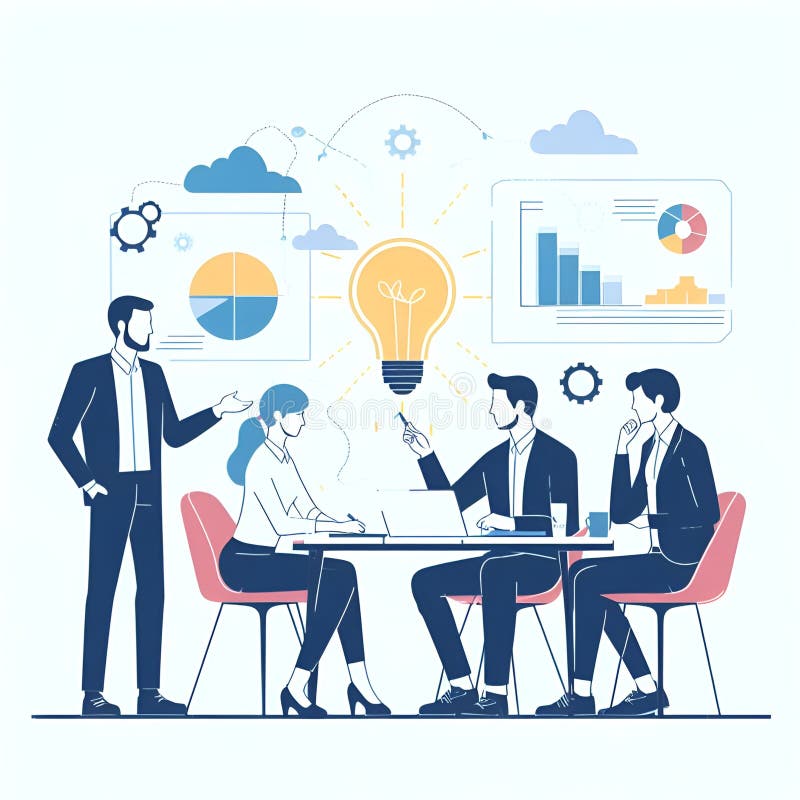 Innovative Business Meeting with Data Charts and Lightbulb Stock ...