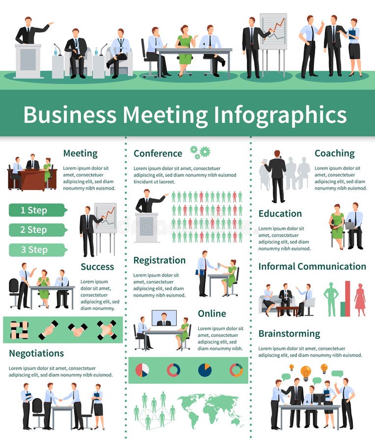 Business Meeting Infographic Set Stock Vector - Illustration of layout ...