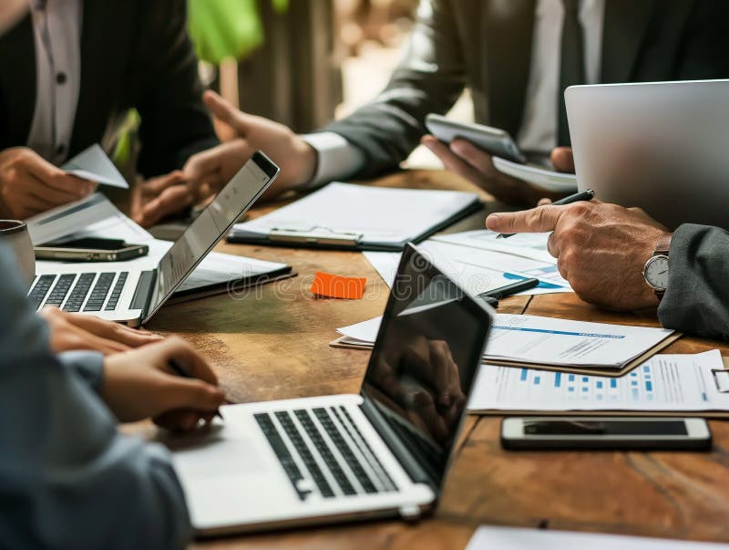 Business Meeting with Laptops and Documents Stock Illustration ...