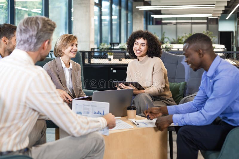 Business Meeting - Manager Discussing Work with His Colleagues. Stock ...