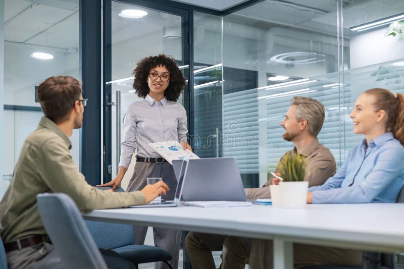 Business Meeting - Manager Discussing Work with His Colleagues. Stock ...