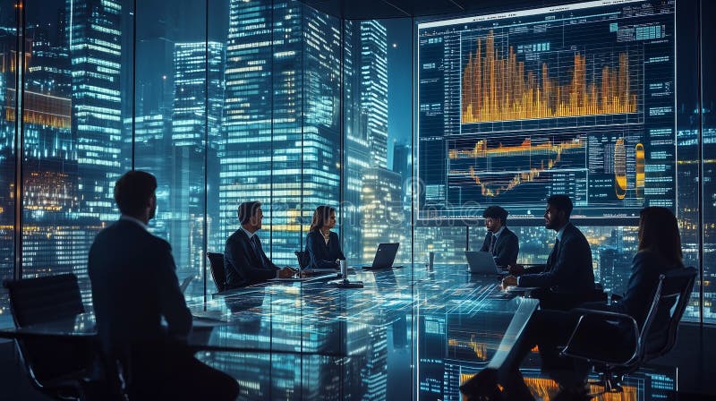 Business Meeting in a Modern Office with Data Analytics on Digital ...