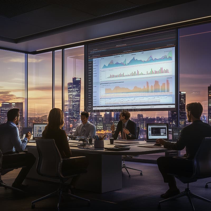 Business Meeting in a Modern Office with Data Analytics on Digital ...