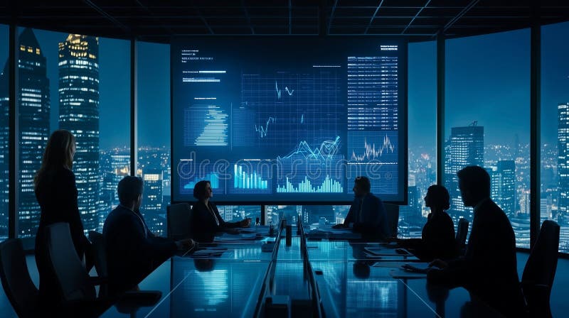 Business Meeting in a Modern Office with Data Analytics on Digital ...