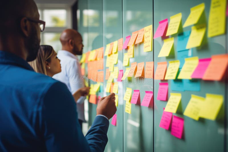 Business Meeting with Postit Notes for Brainstorming Ideas Stock ...