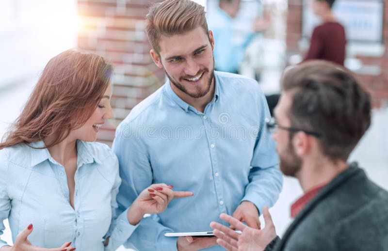 Business Team with Tablet in Office. Stock Image - Image of late ...