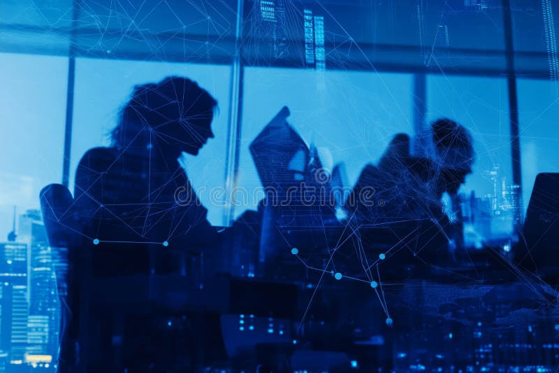 Business Meeting Room with Internet Network Effect. Double Exposure ...