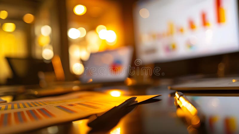 A Business Meeting Setting with Charts and Graphs on a Table and a ...